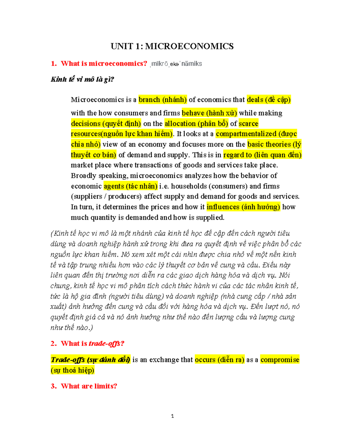 UNIT 1: MICROECONOMICS OVERVIEW AND KEY CONCEPTS - Studocu