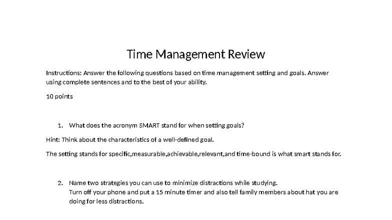 Time Management Review: Strategies for Effective Goal Setting - Studocu