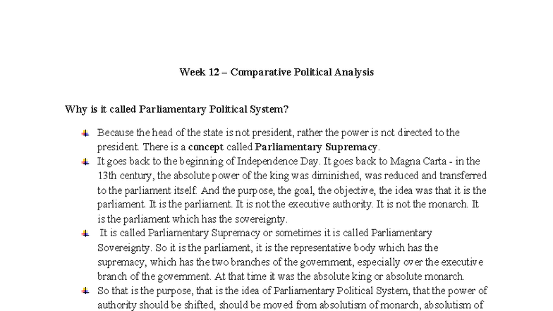 CPAW12 - Comprehensive Lecture Notes on Parliamentary Political Systems ...