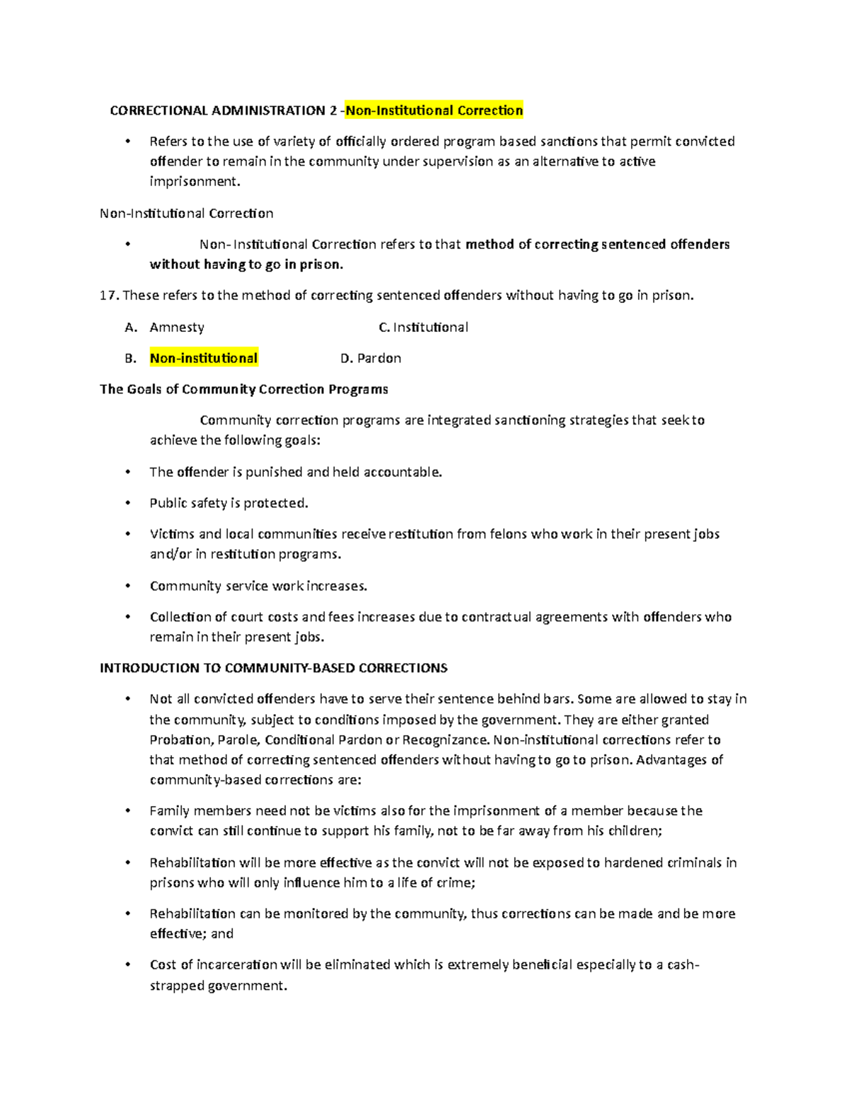 Correctional Administration 2: Understanding Non-Institutional ...