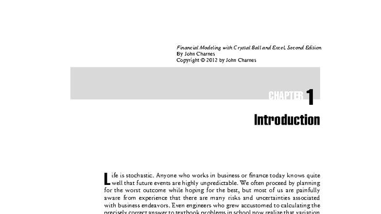 Financial Modeling & Risk Analysis with Crystal Ball & Excel (Chapter 1) - Studocu