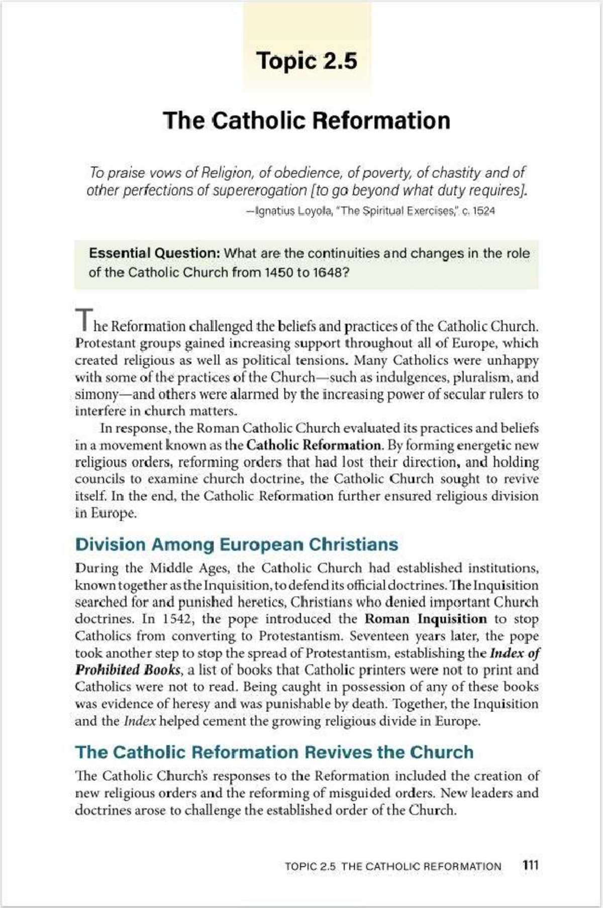 European History: Topic 2.5 - The Catholic Reformation Analysis - Studocu