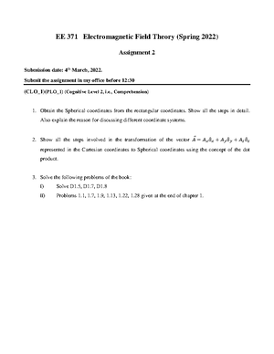 Exam, answers - EE371 Electromagnetic Field Theory Spring 2020 Mid-Term Exam (SOLUTION) Maximum ...