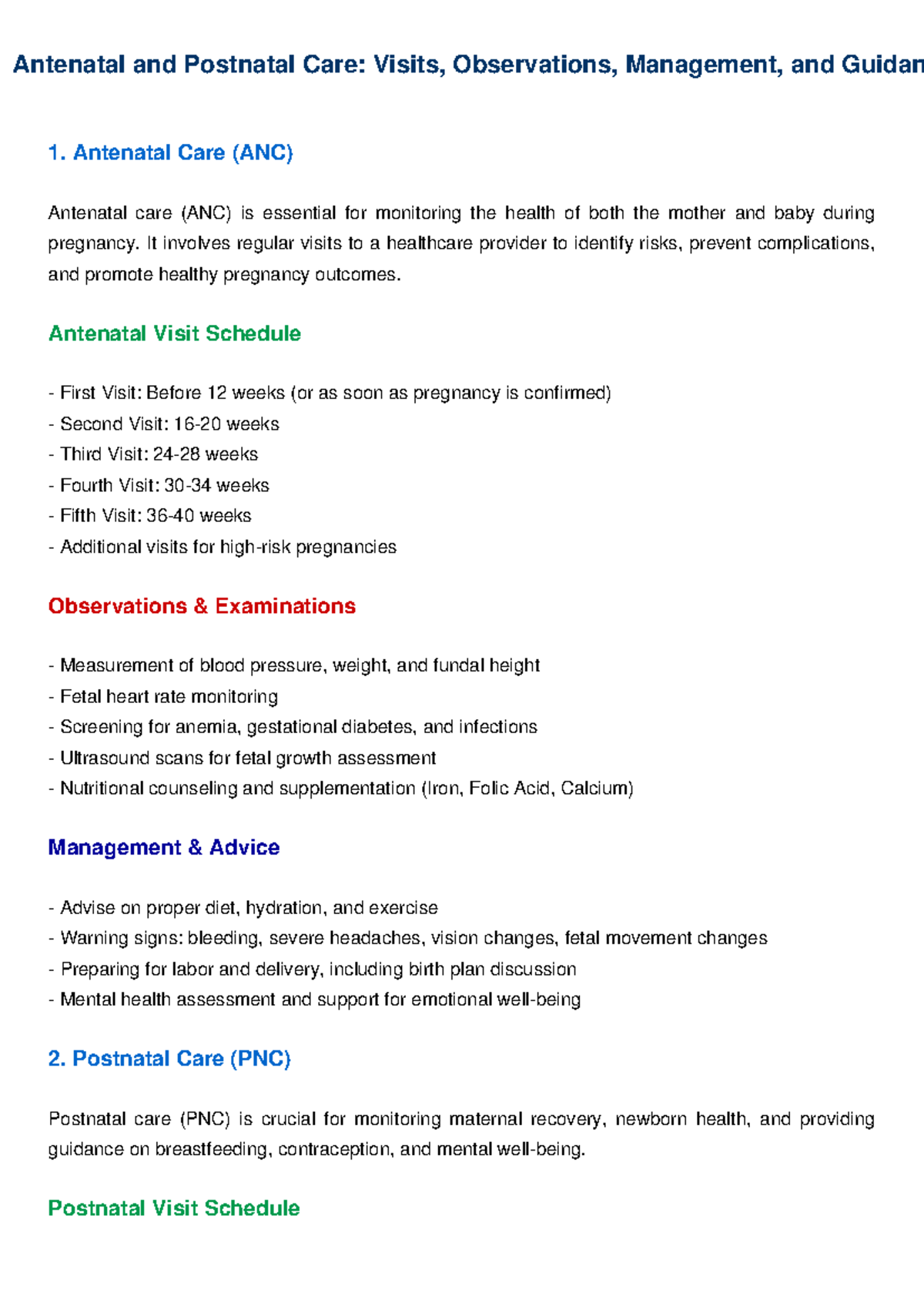 Antenatal Postnatal Care - Antenatal and Postnatal Care: Visits ...