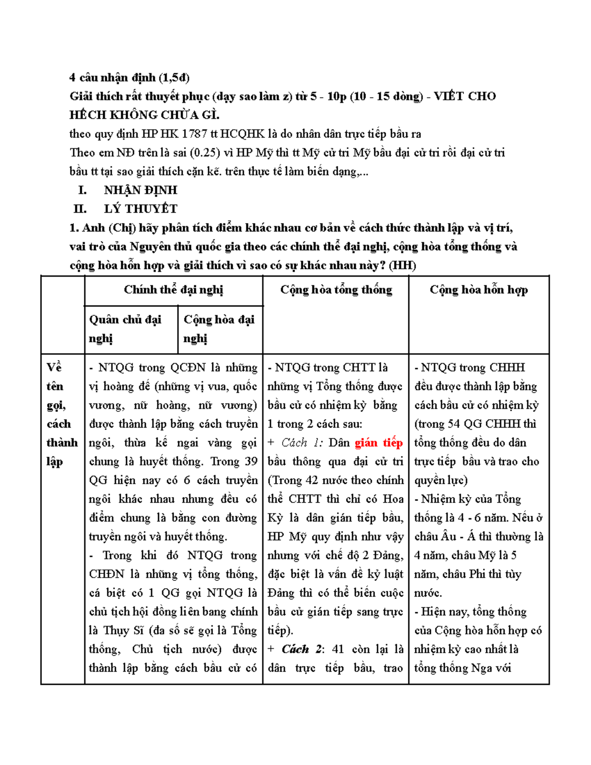 Phân Tích So Sánh Chính Thể: Hiến Pháp Nước Ngoài (HP HK 1787) - Studocu