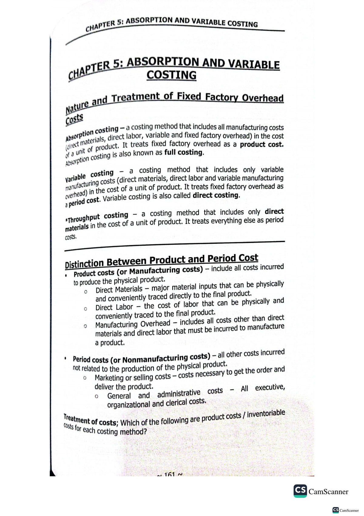 CHAPTER 5: ABSORPTION AND VARIABLE COSTING - Key Concepts and Comparisons - Studocu