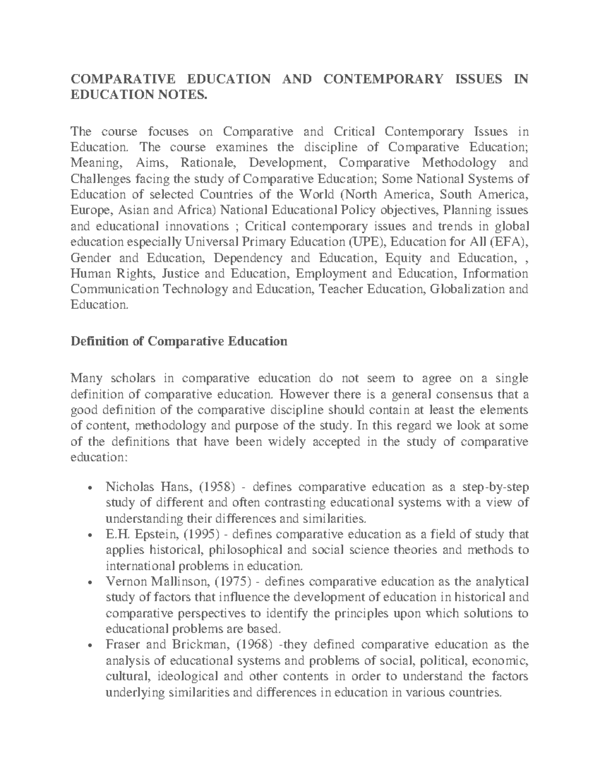 Comparative education Notes - COMPARATIVE EDUCATION AND CONTEMPORARY ...