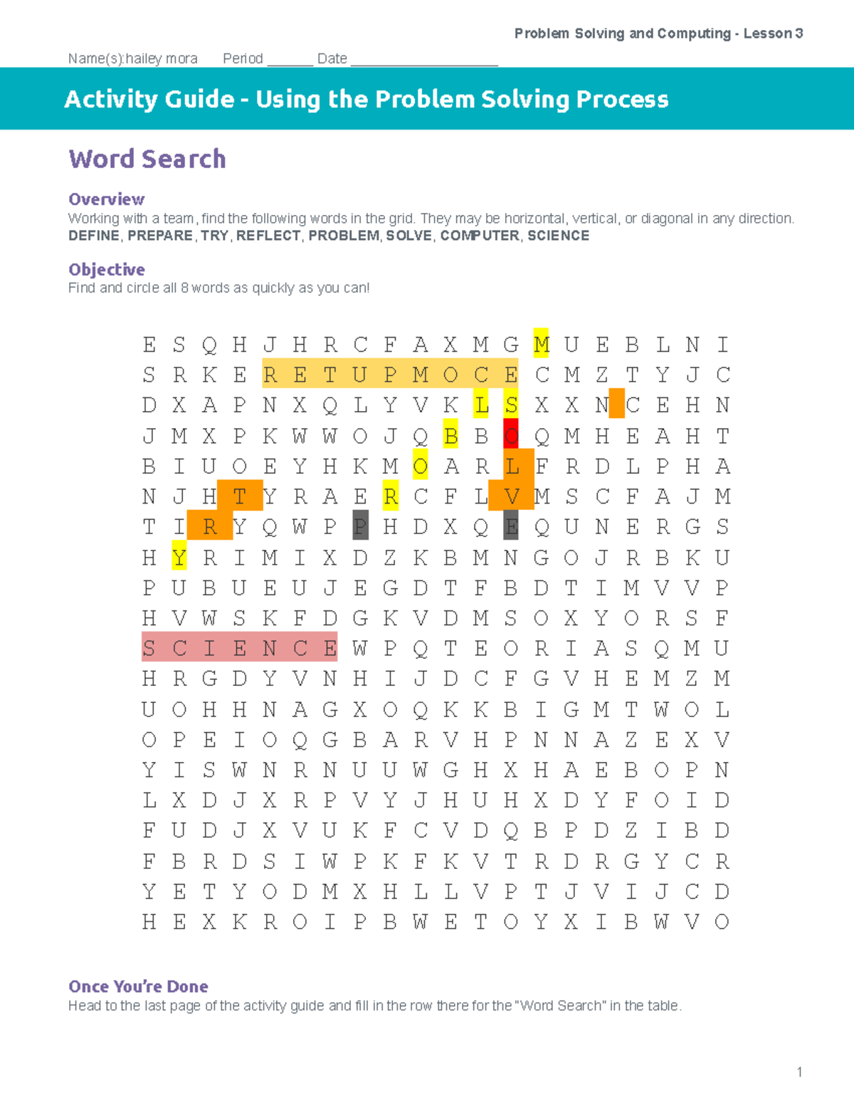 U1L03 - Activity Guide: Applying the Problem Solving Process - Studocu