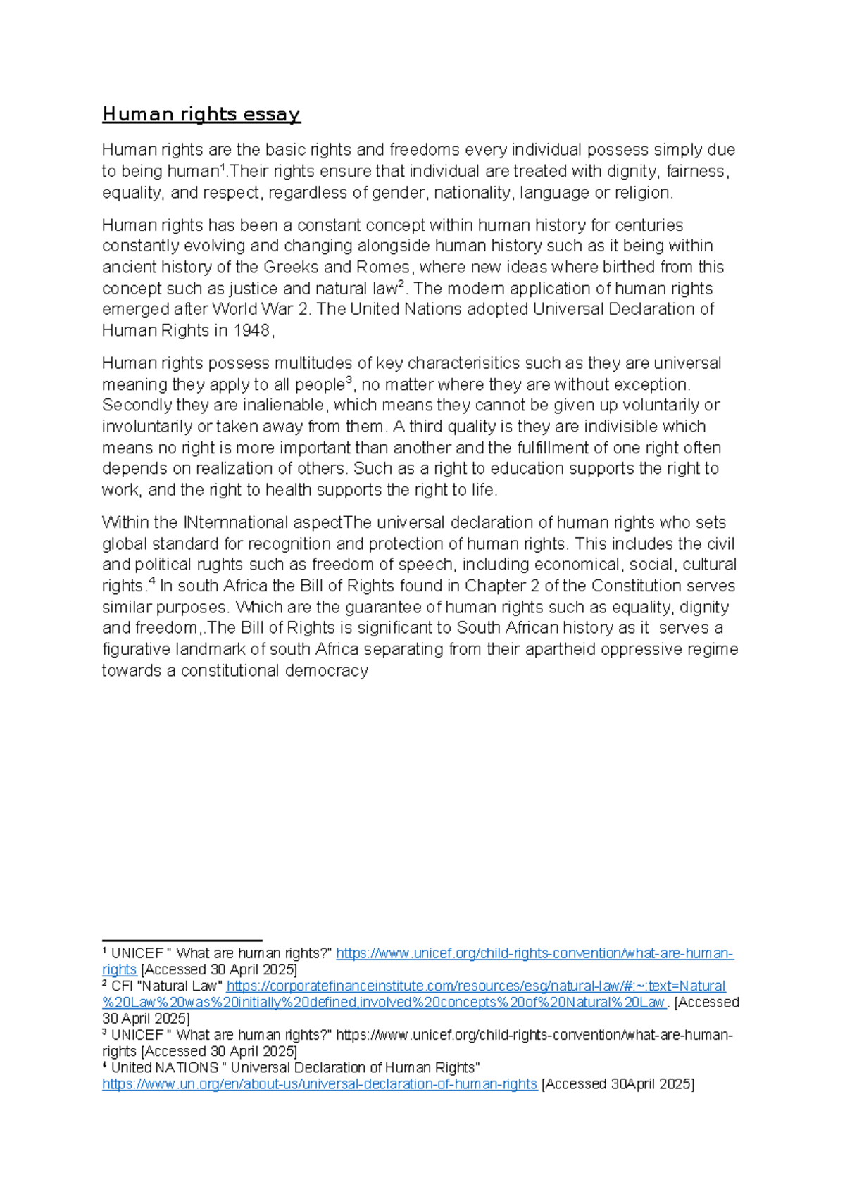 Human Rights Essay: Evolution and Significance in Society - Studocu