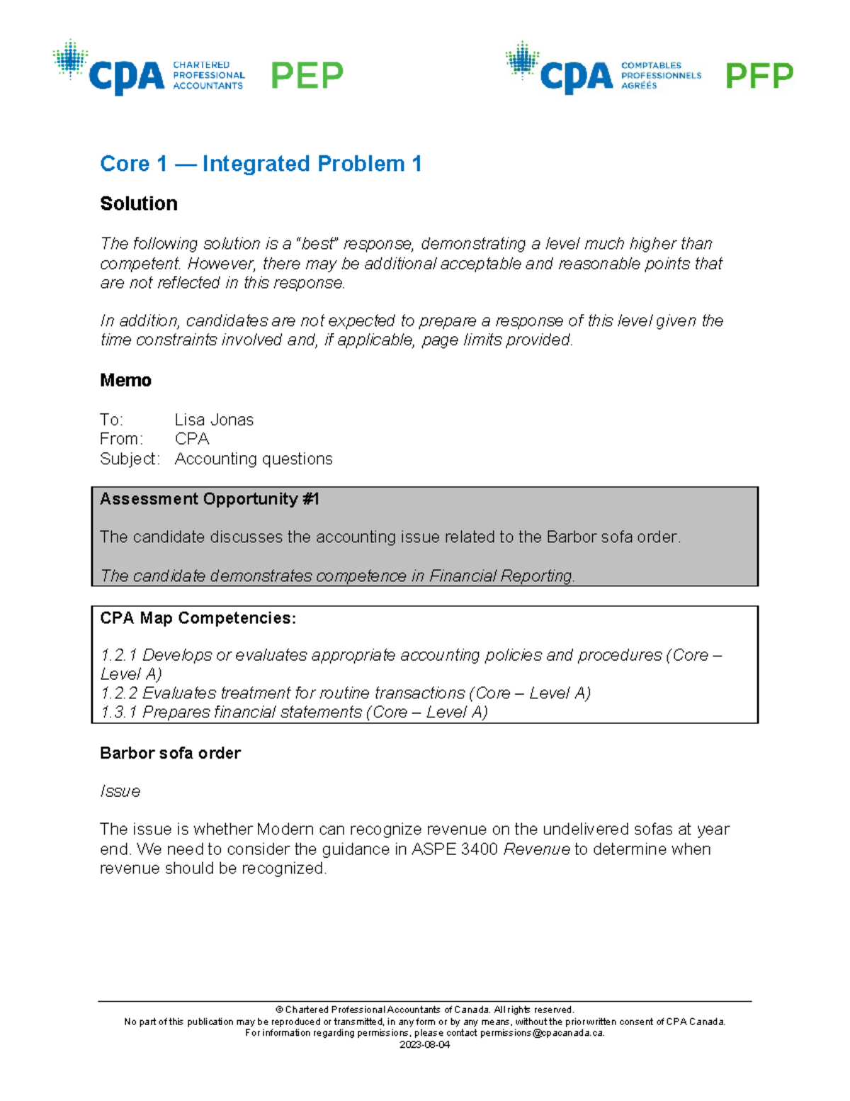 CPA Core 1 IP1 - Integrated Problem Solutions and Analysis Report - Studocu