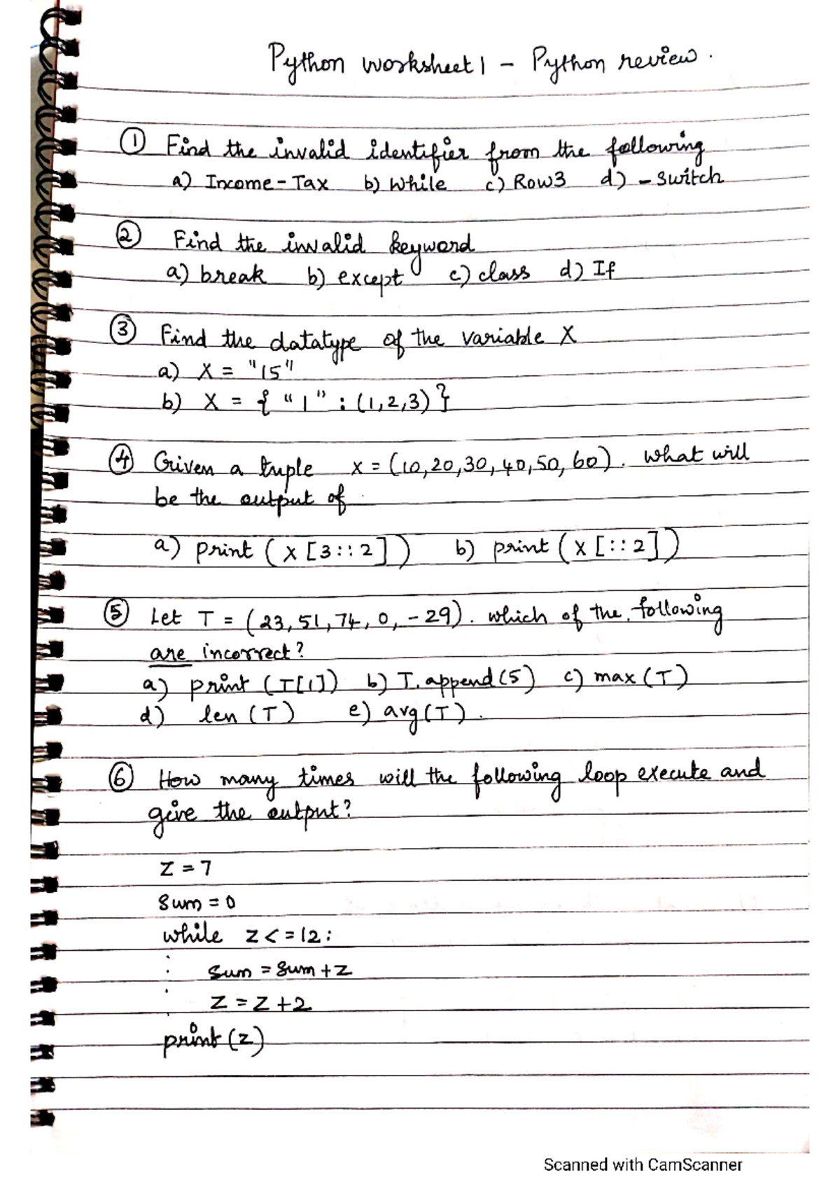 Worksheet 1 - Python Review - Python worksheet Python review. I Find ...