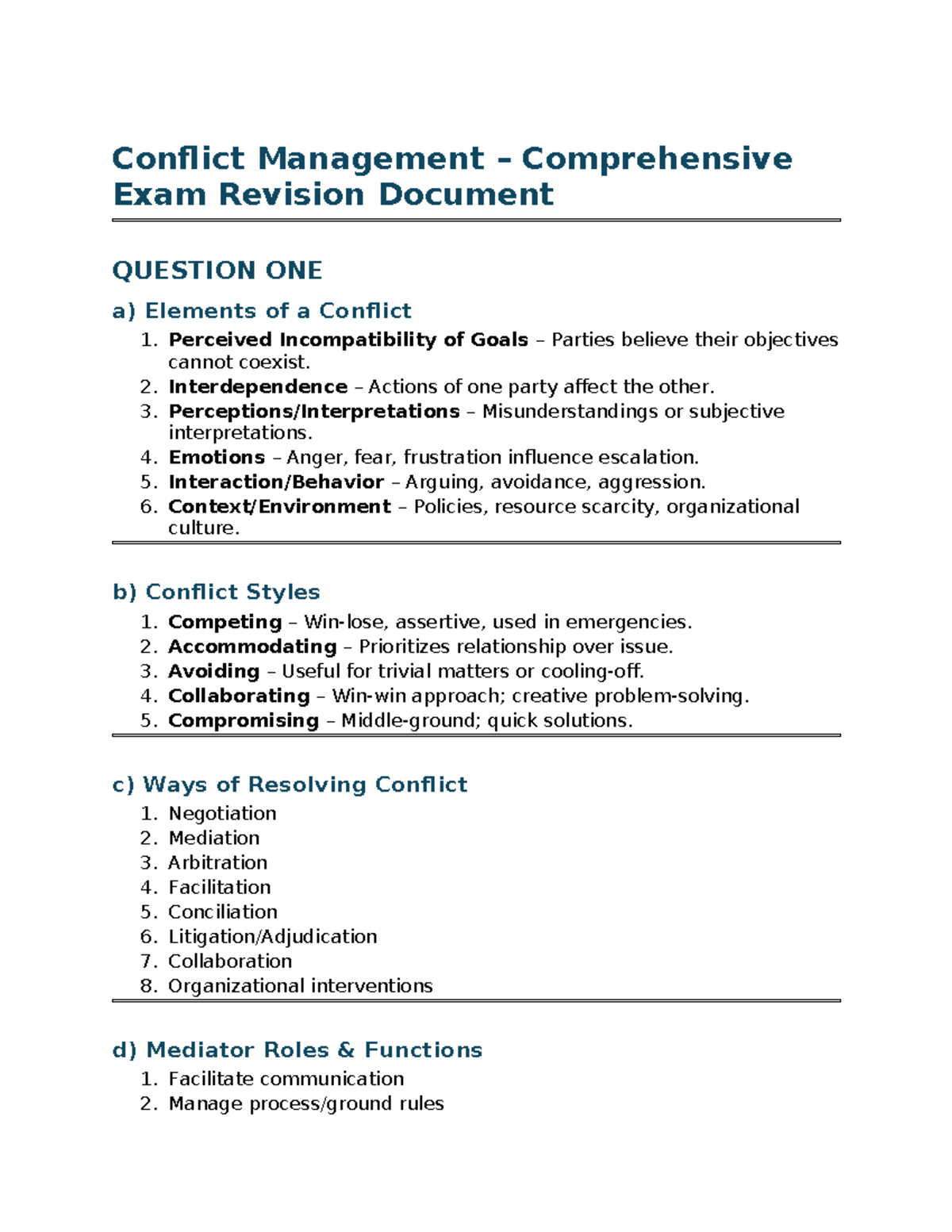 Conflict Management Comprehensive Exam Revision (CM 101) - Studocu
