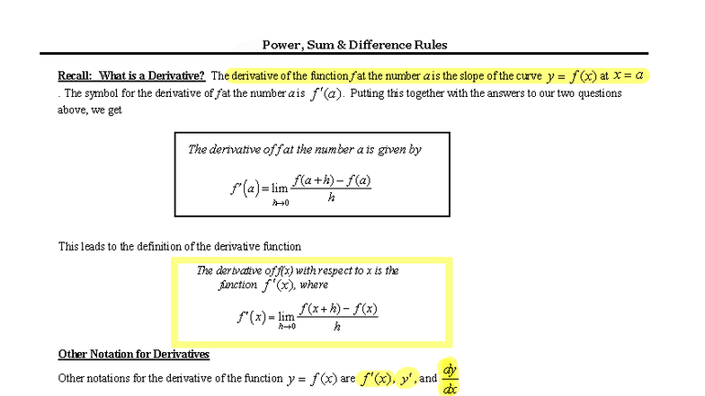 Lesson 3-1: Derivatives & Power Rule in Polynomial Functions - Studocu