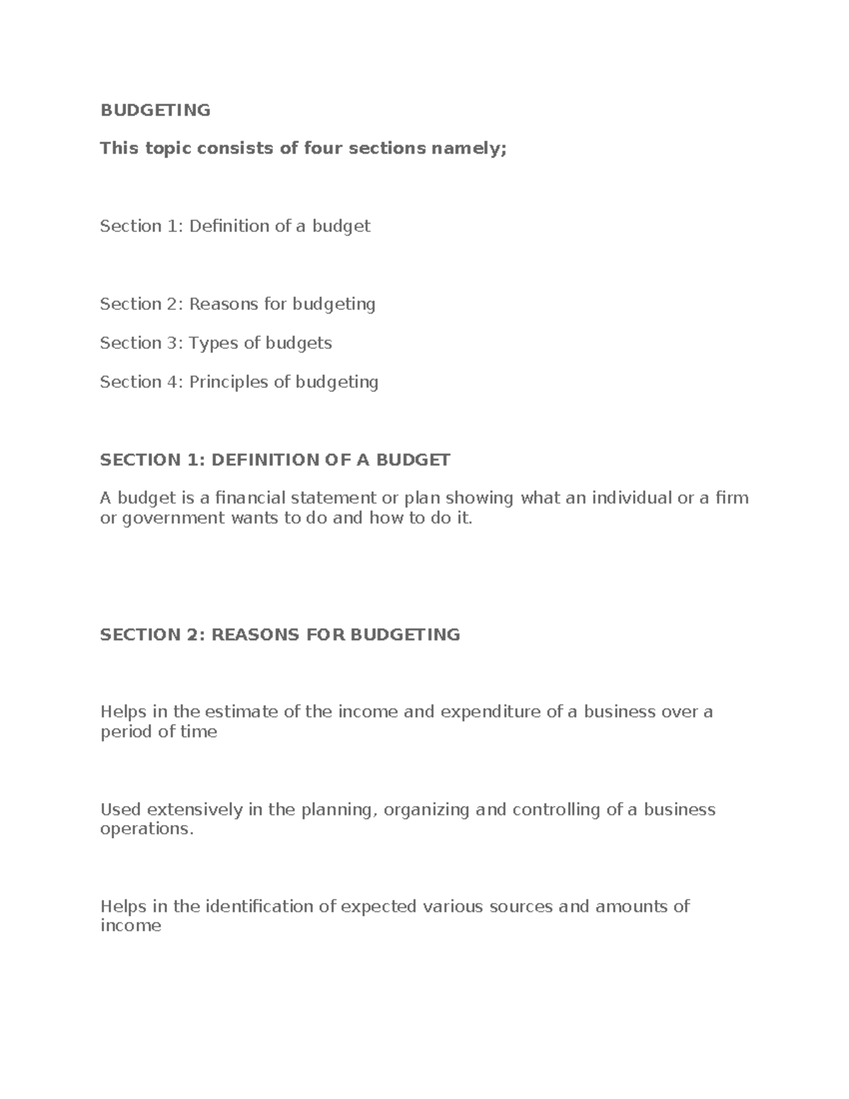 Topic 3: Budgeting - Key Concepts and Principles Explained - Studocu
