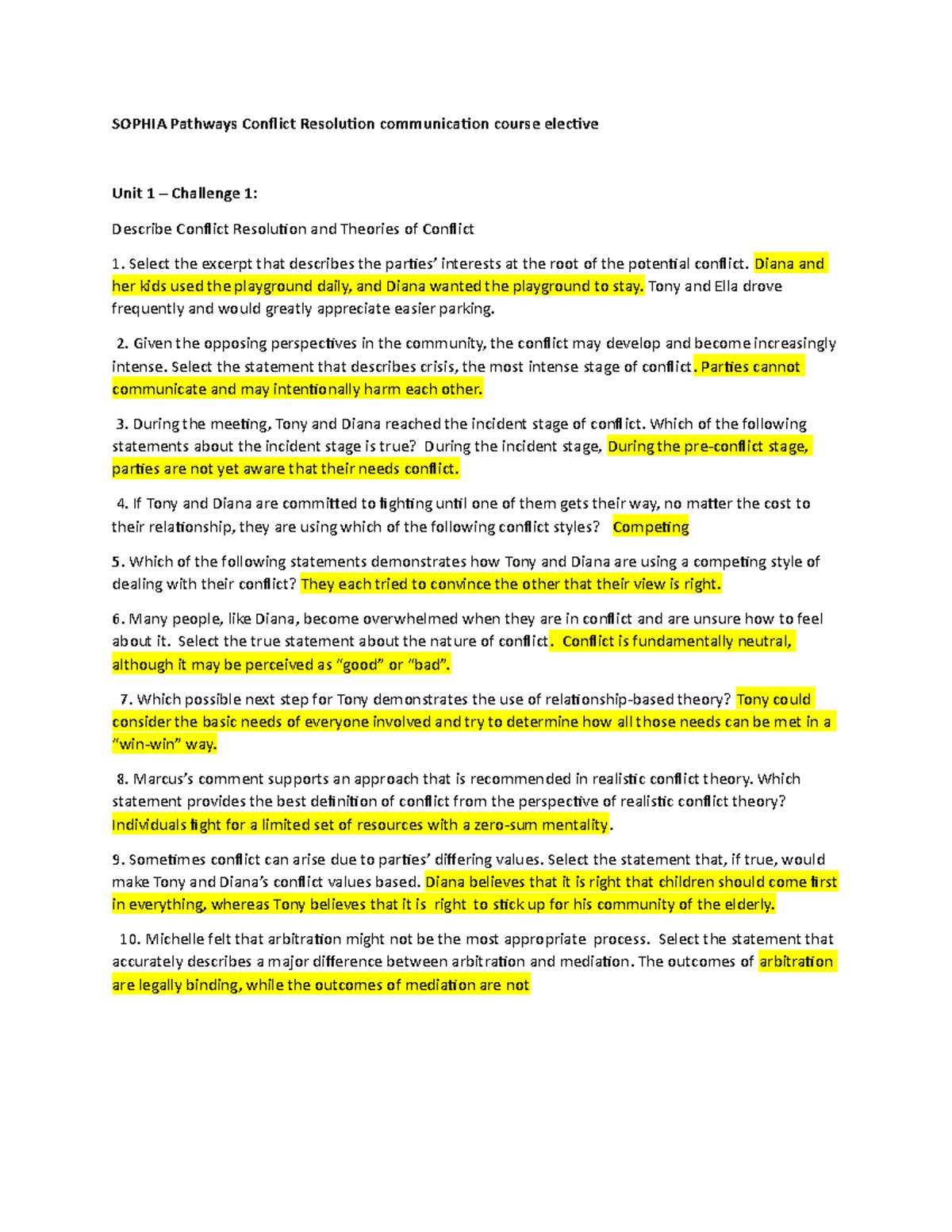 Conflict Resolution and Theories of Conflict - Unit 1 Challenge 1 - Studocu