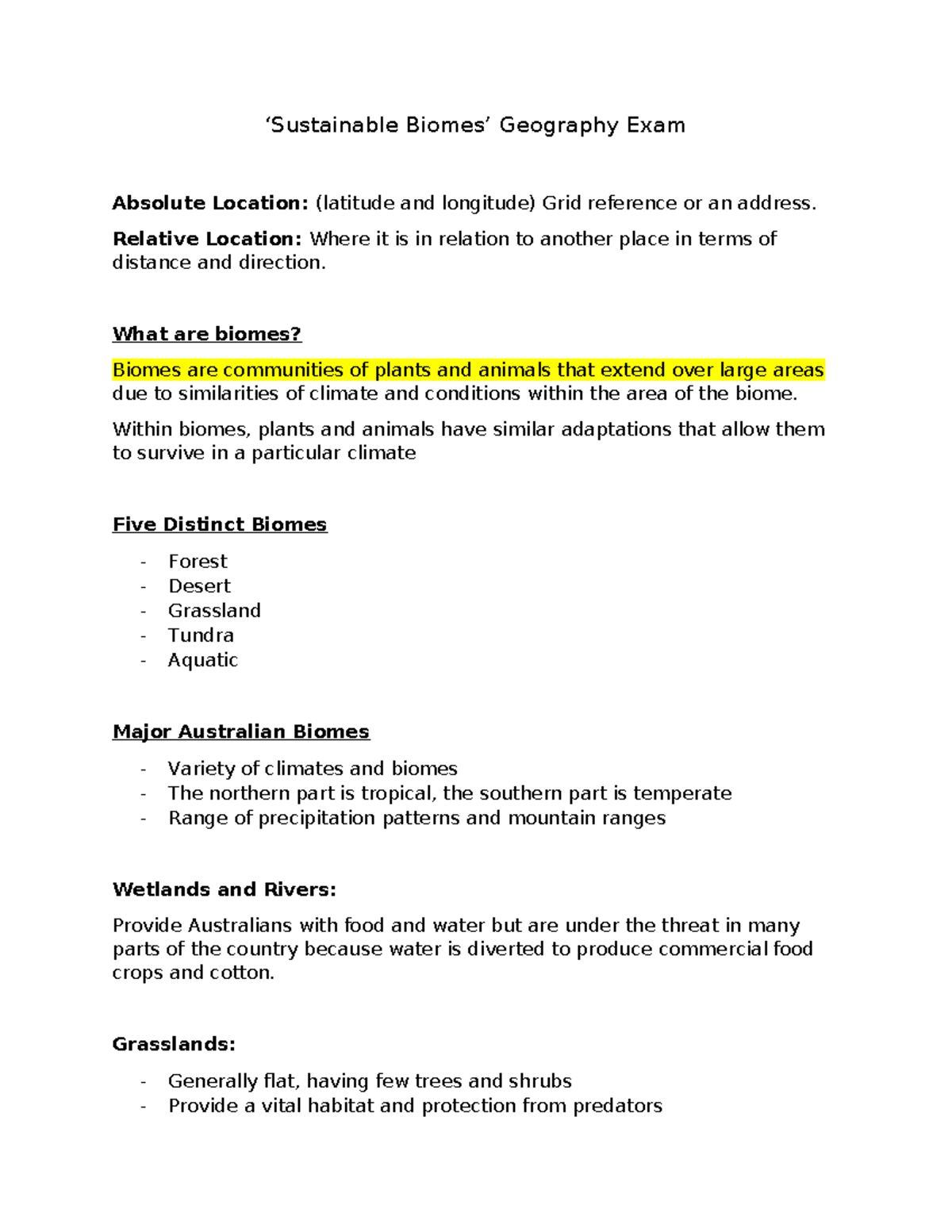 Geography Notes: Sustainable Biomes Exam Term 2 Overview - Studocu