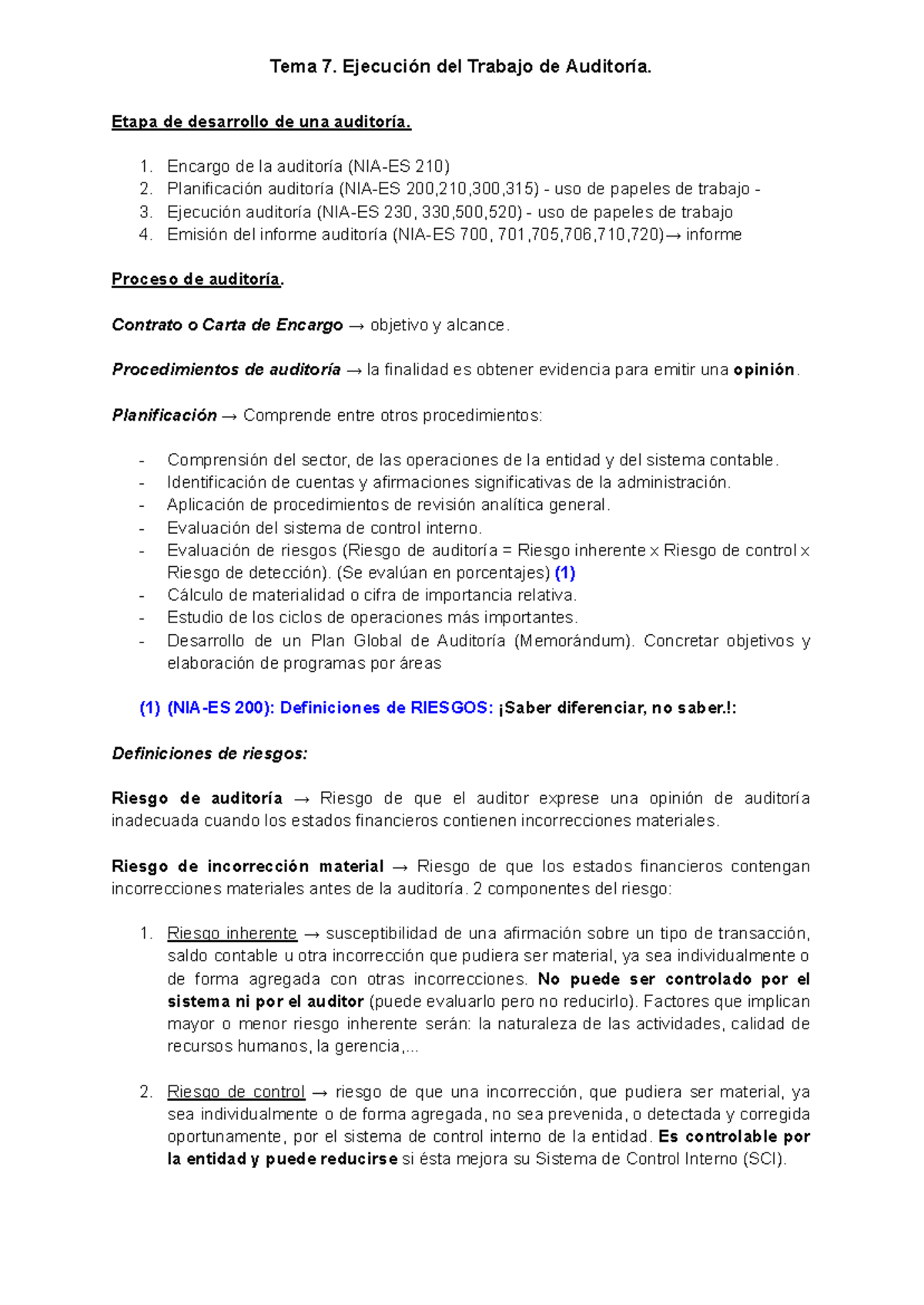 Tema 7: Ejecución del Trabajo de Auditoría y Planificación (200, 210 ...
