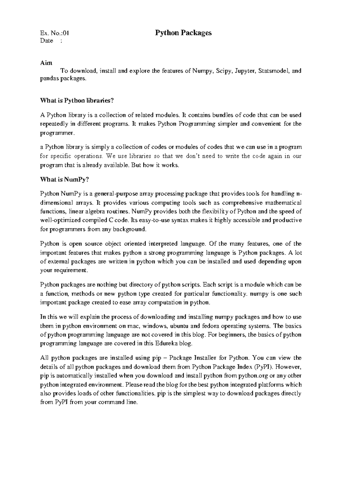 Installation and Exploration of Python Packages: NumPy, SciPy, and More ...