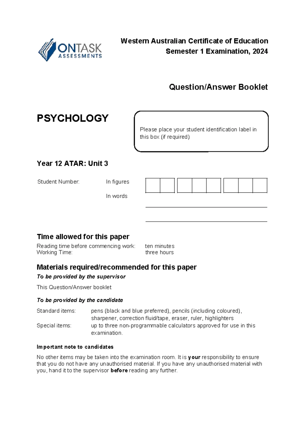2024 ATAR Chemistry Year 12 Semester 1 Exam Guidelines and Structure ...