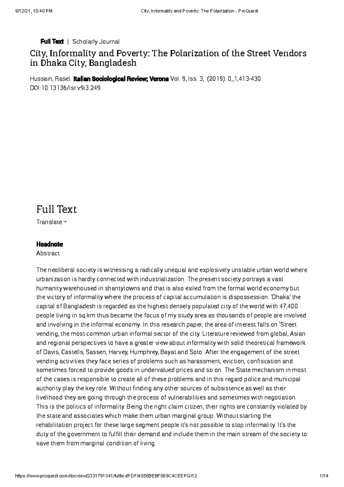 11. City, Informality and Poverty The Polarization - Pro Quest - Full ...