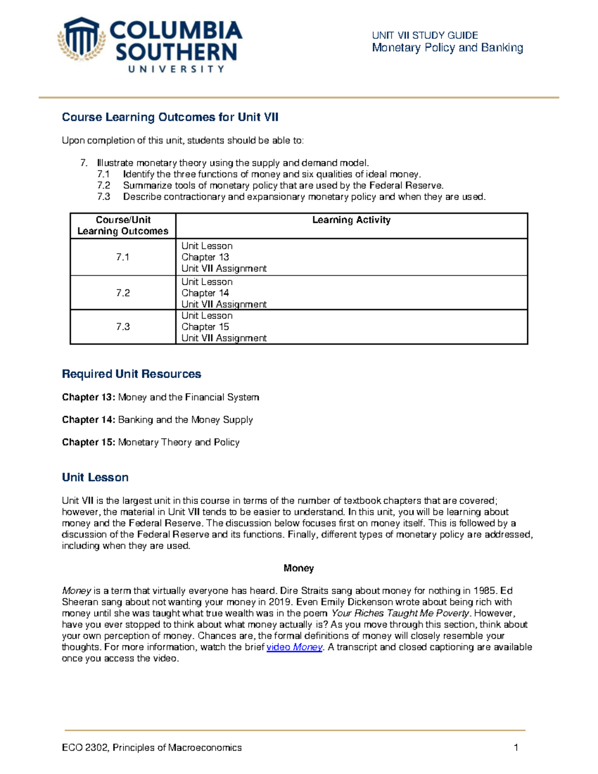 Unit 7 Study Guide: Monetary Policy & Banking in Macroeconomics - Studocu