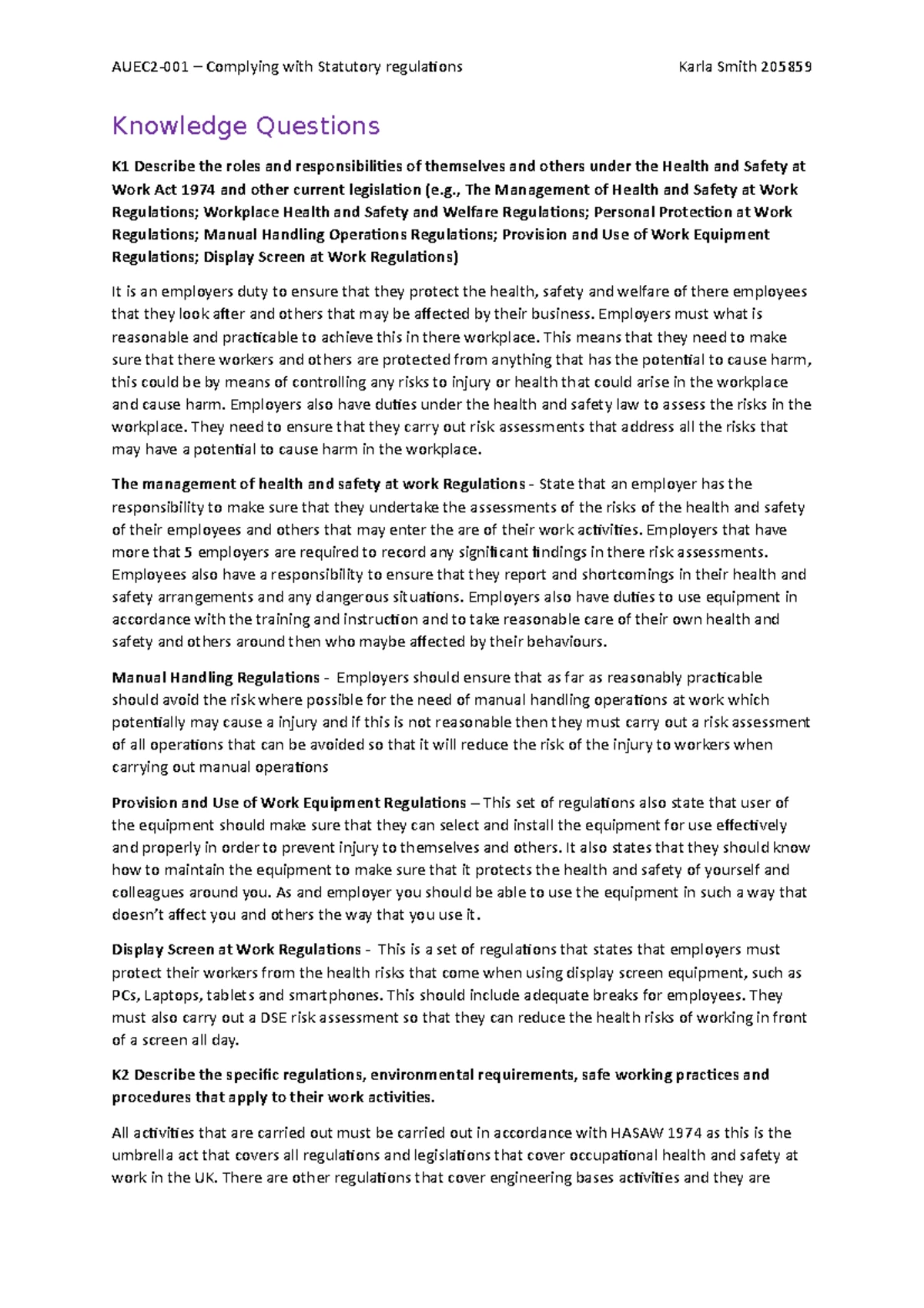 Electrical knowledge questions set 2 - K1 Outline the specific safety practices and procedures ...