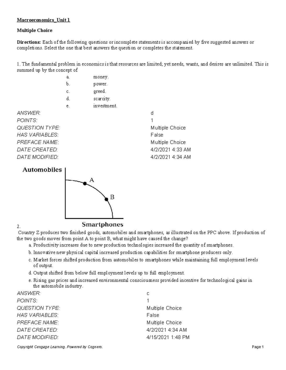Macroeconomics_Unit 1 Multiple Choice Questions and Answers - Studocu