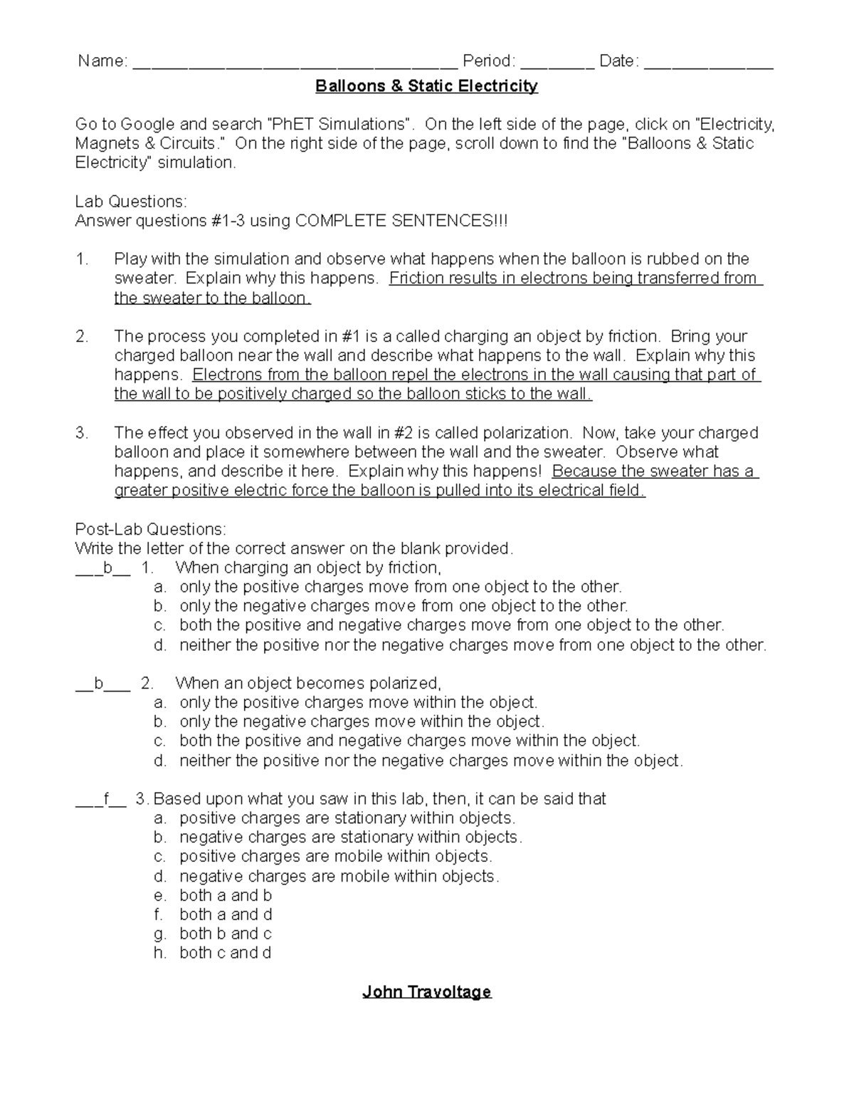 PHET Electromagnetism Lab: Balloons & Static Electricity - Studocu