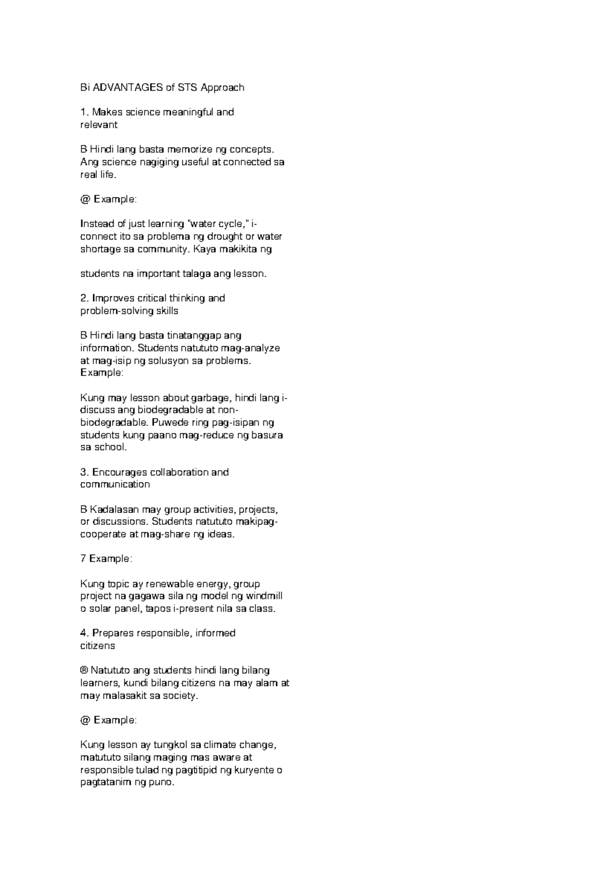 Bi STS Approach: Advantages & Disadvantages in Science Education - Studocu