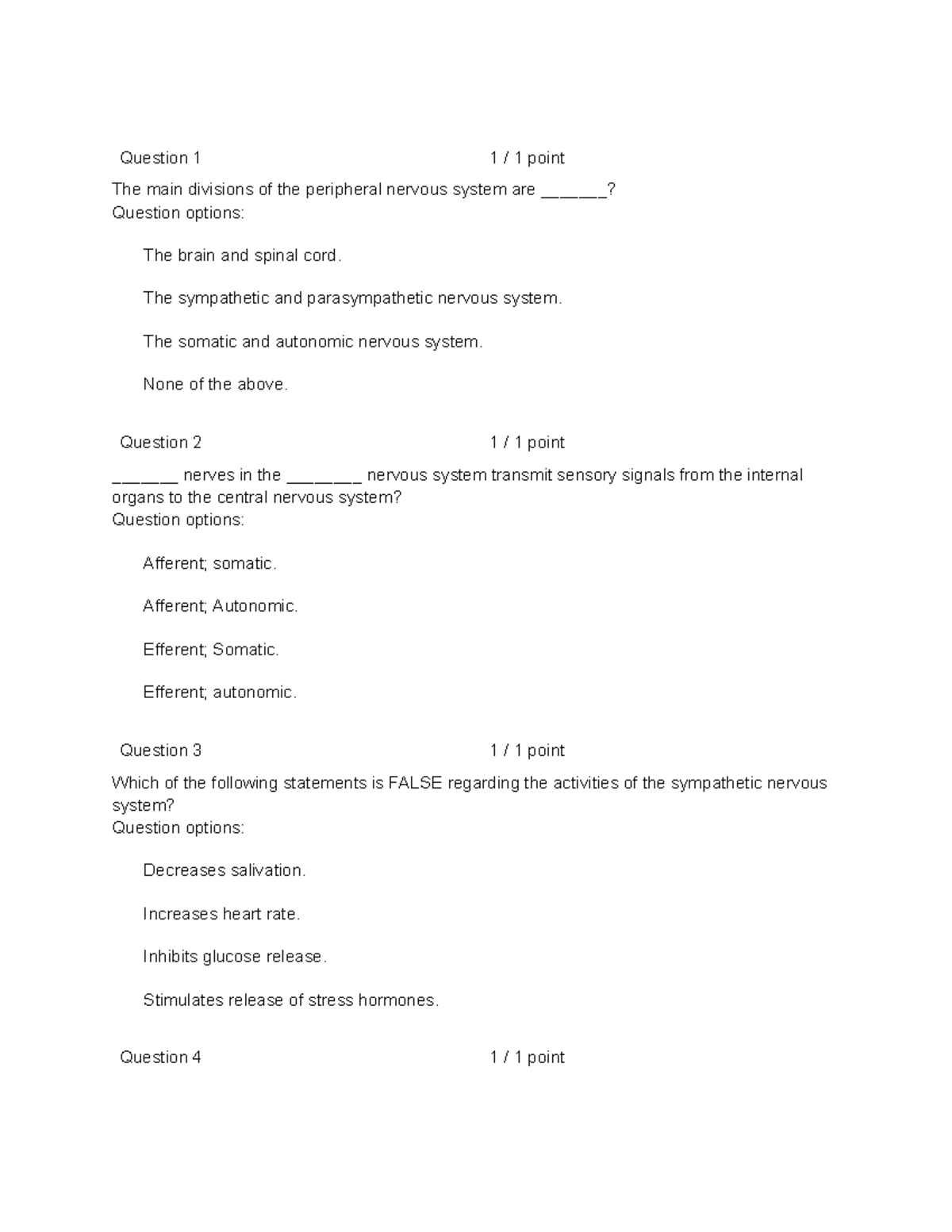 Quiz 1: Peripheral Nervous System and Brain Functions - Studocu