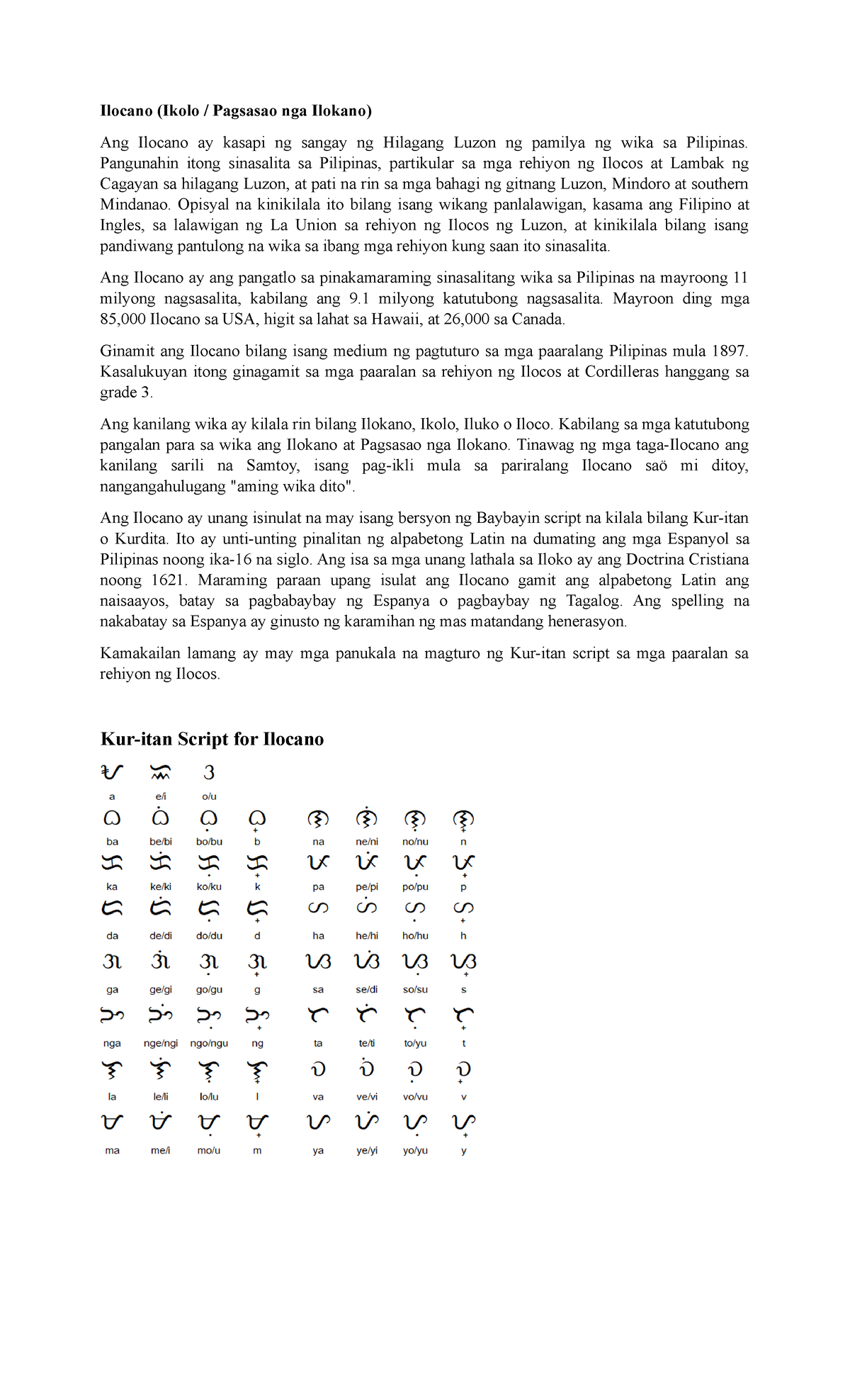 Ilocano Language and Culture Overview: Lessons and Insights - Studocu