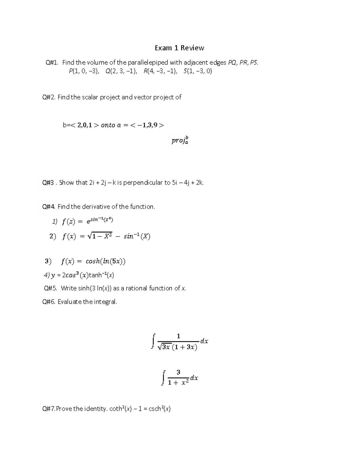 Review math 243 - test - Exam 1 Review Q#1. Find the volume of the ...