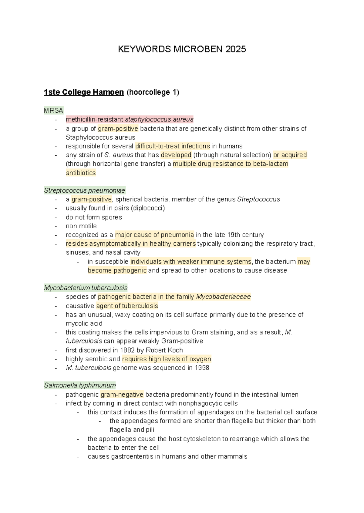 Microbiology Terms Overview for Course CODE: MICROBEN 2025 - Studeersnel