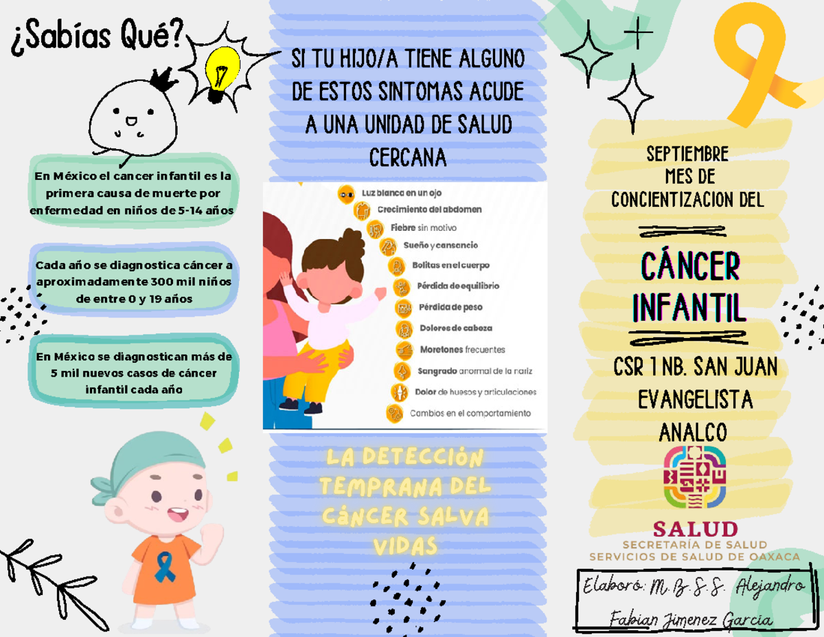 Triptico CA Infantil - Cada año se diagnostica cáncer a aproximadamente ...