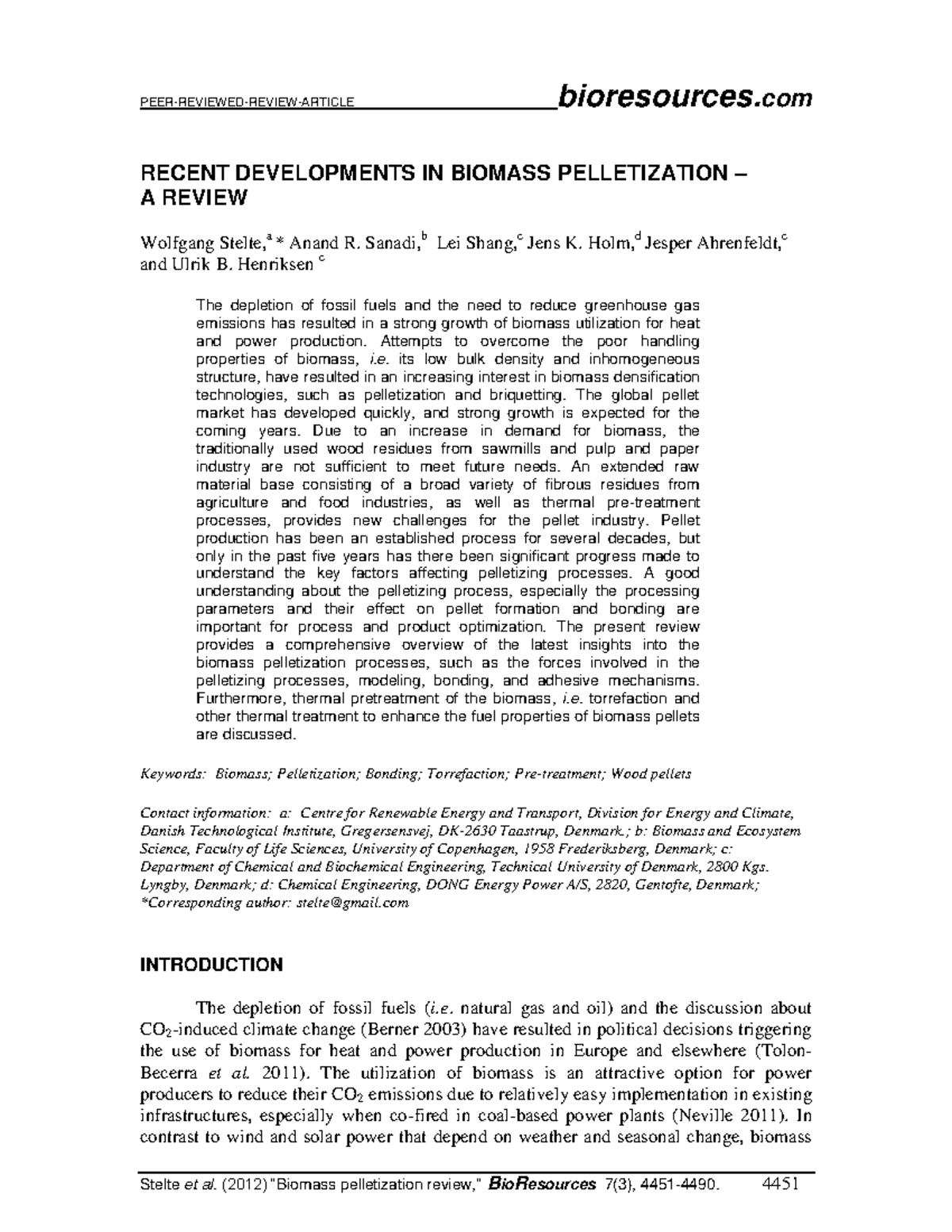 Recent Advances in Biomass Pelletization: A Comprehensive Review - Studocu