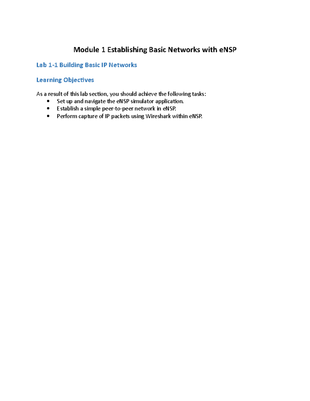 DCN Module 1 Lab1 Establishing Basic Networks with e NSP - Module 1 Establishing Basic Networks ...