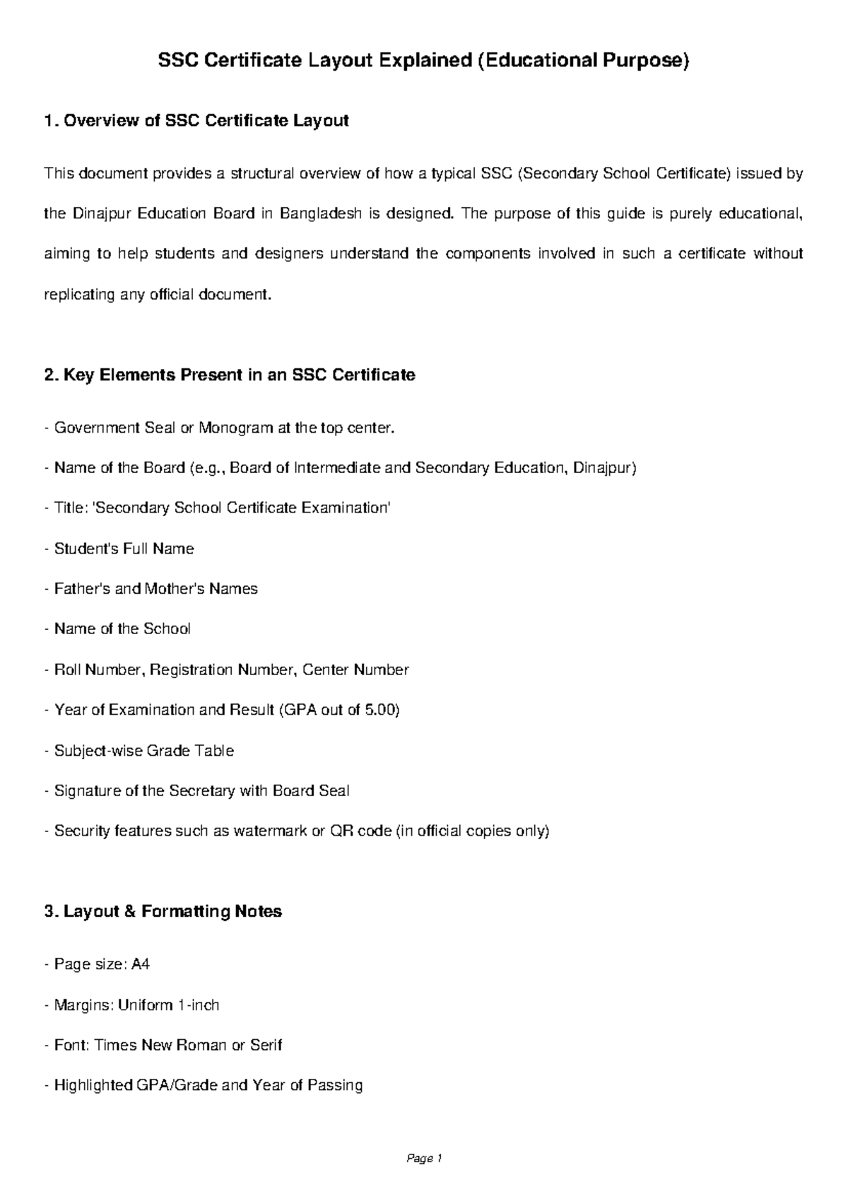 SSC Certificate Layout Guide: Educational Overview - Studocu