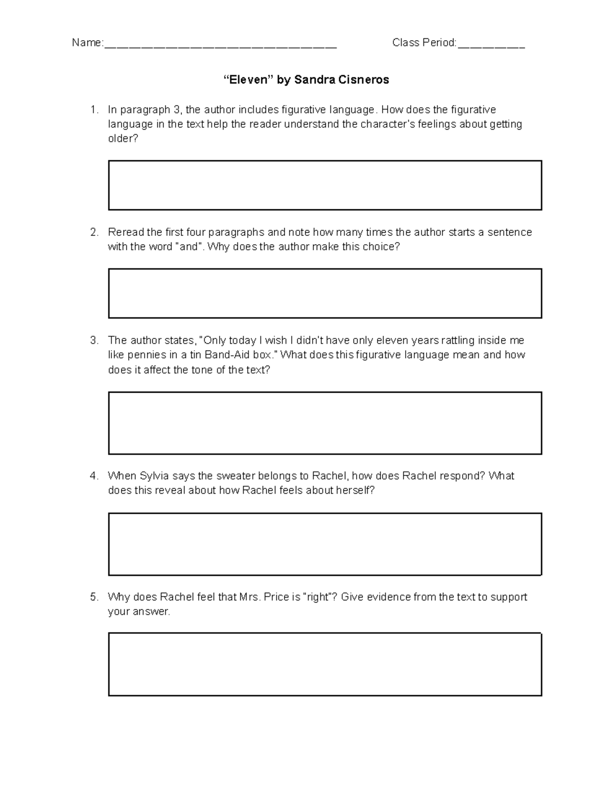 Analysis of Figurative Language in "Eleven" by Sandra Cisneros - Studocu