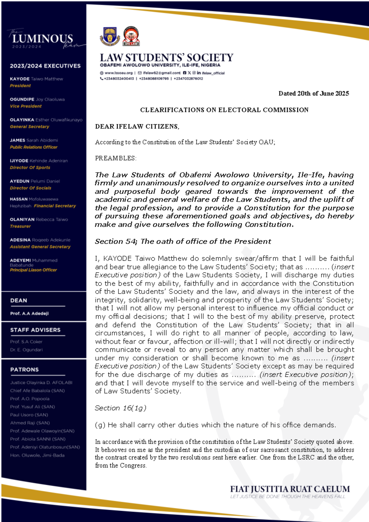 Clarification from the President: Electoral Commission Updates for ...