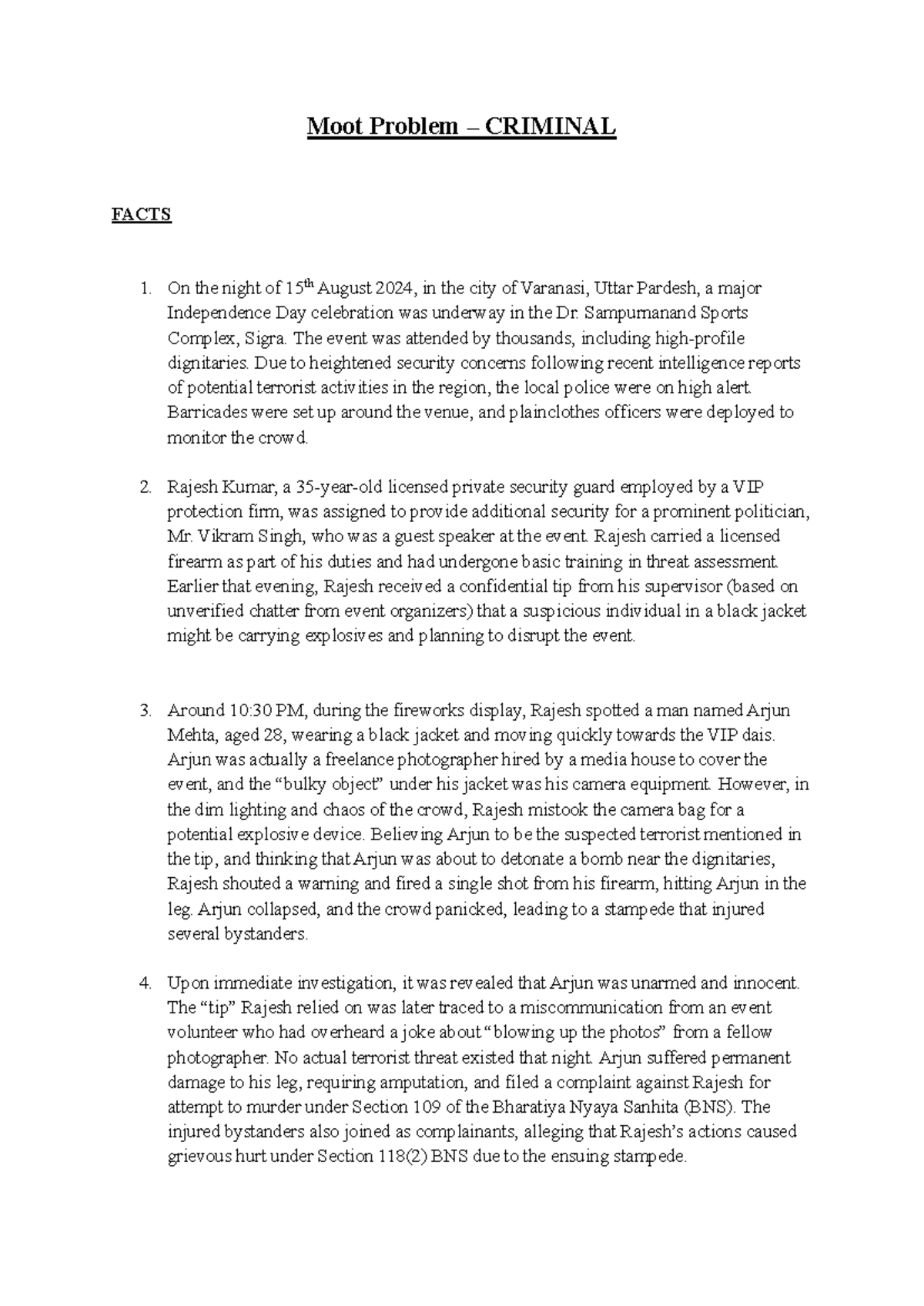 Moot Problem Analysis: Criminal Law Case Study CRIMINAL 101 - Studocu