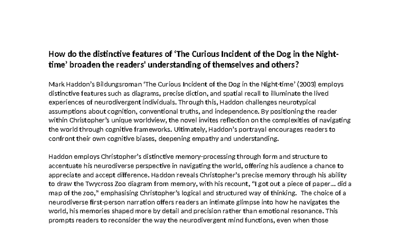 Band 6 Module B: 'The Curious Incident of the Dog in the Night-Time ...