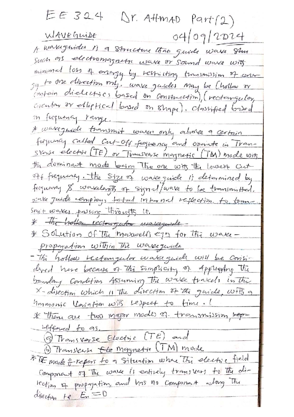 EE 324 Dr. AHMAD Waveguide Theory and Applications - Part 2 - Studocu