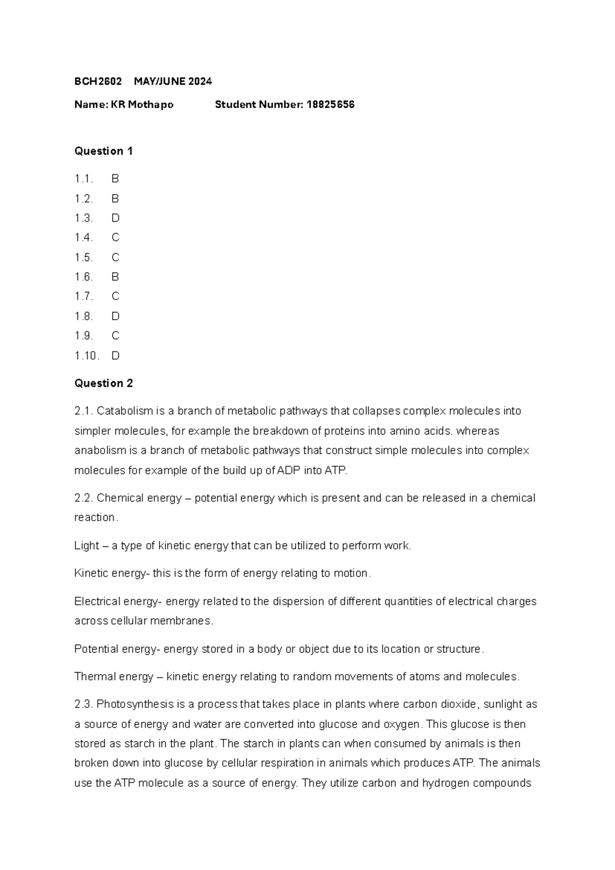 BCH2602 2024 Final Exam - Previous Year Questions and Answers - Studocu