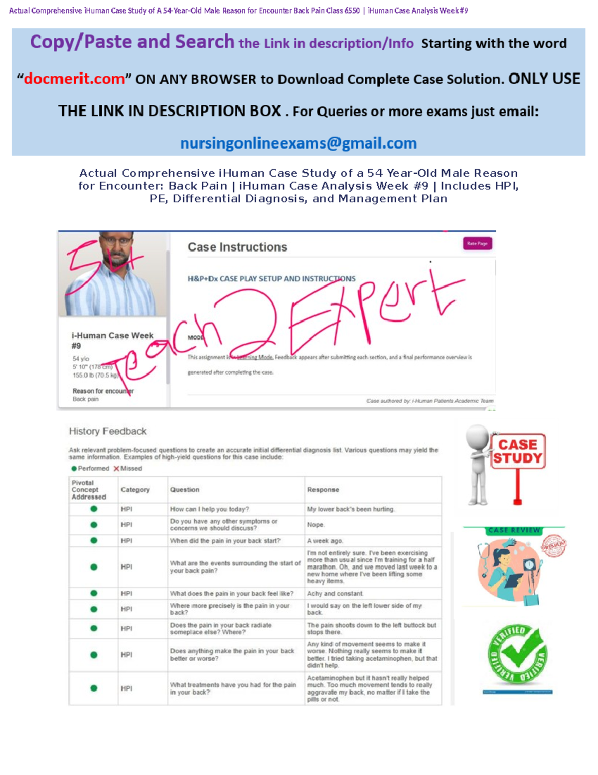 Comprehensive iHuman Case Study: 54-Year-Old Male with Back Pain (Class 6550) - Studocu