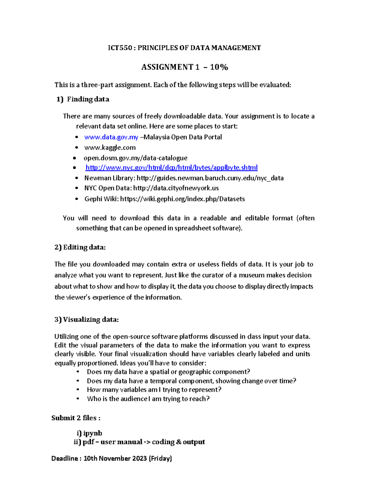 ICT550 LAB Assignment 1 - ICT 550 : PRINCIPLES OF DATA MANAGEMENT ASSIGNMENT 1 – 1 0% This is a ...