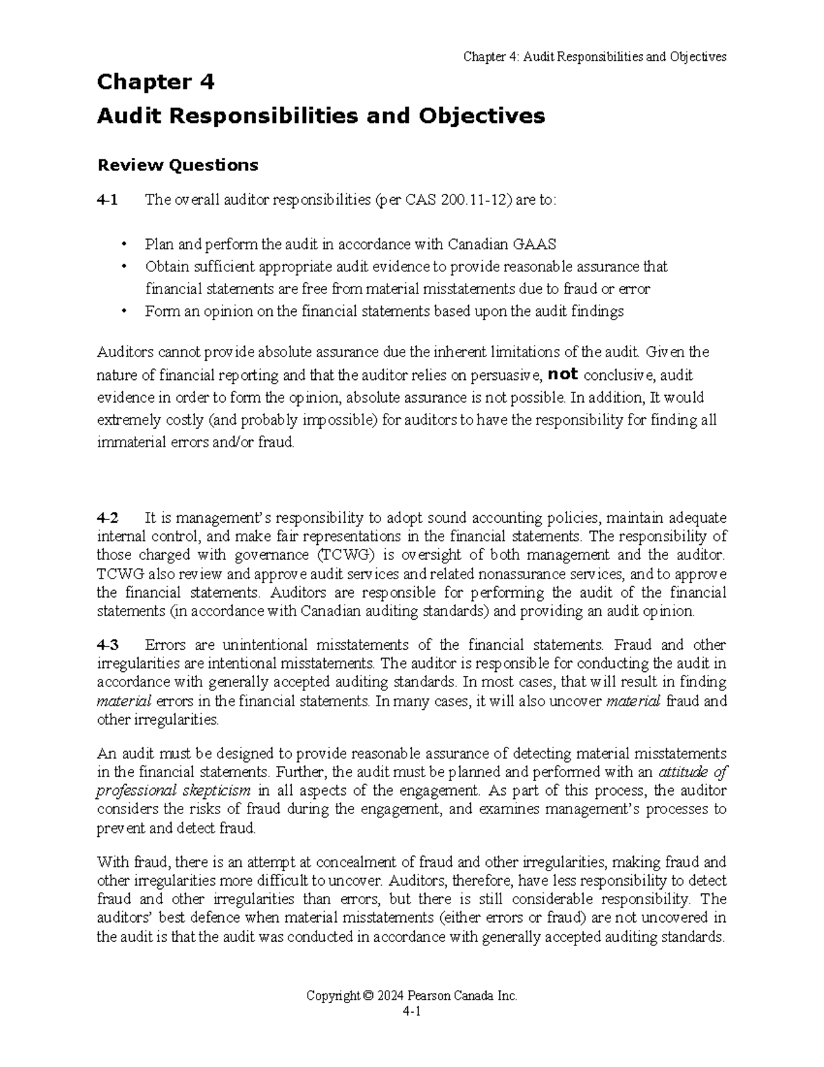 Chapter 4: Audit Responsibilities & Objectives - Homework Solutions ...