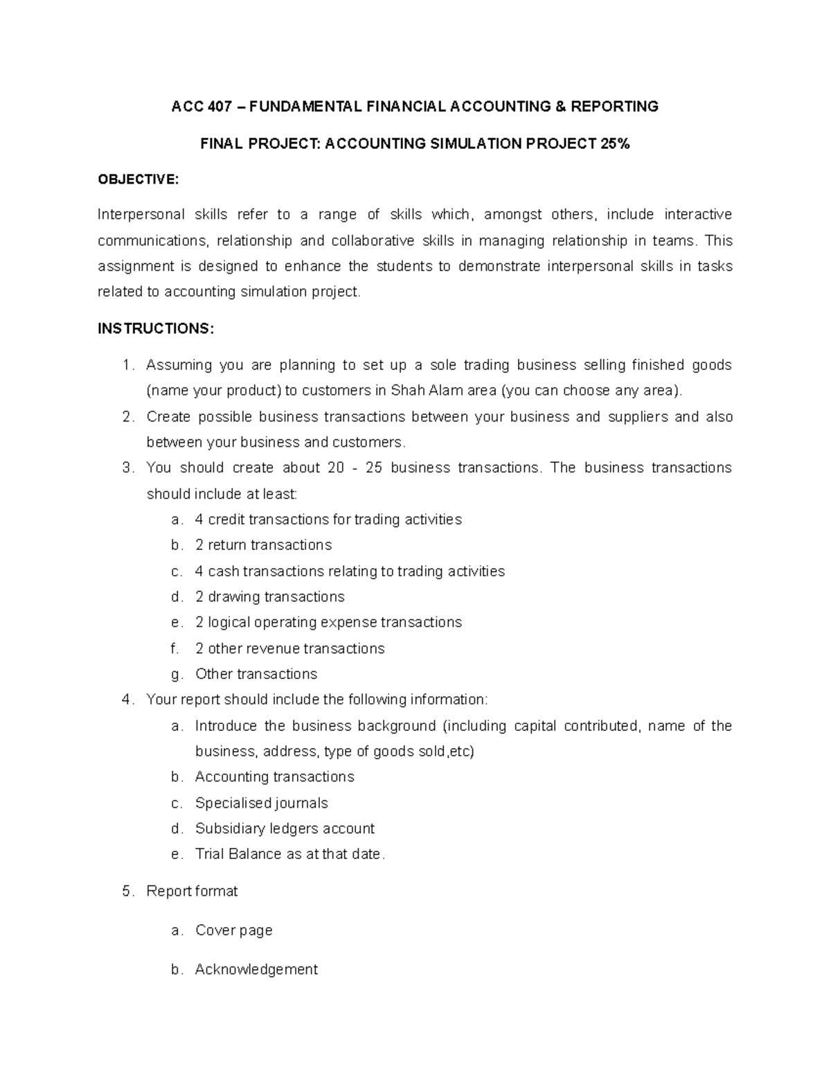ACC407 Final Project ( Simulation) - ACC 407 – FUNDAMENTAL FINANCIAL ...
