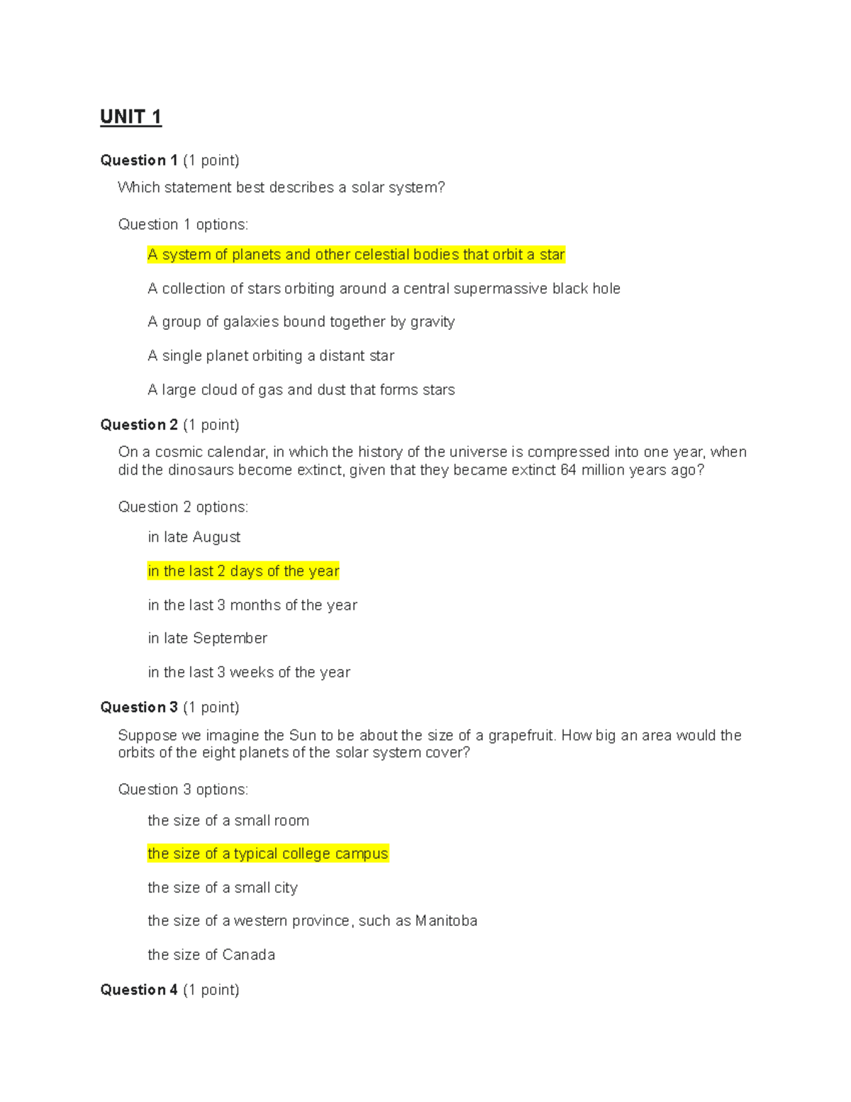 Astronomy Quizzes: UNIT 1 to UNIT 7 Review Questions - Studocu