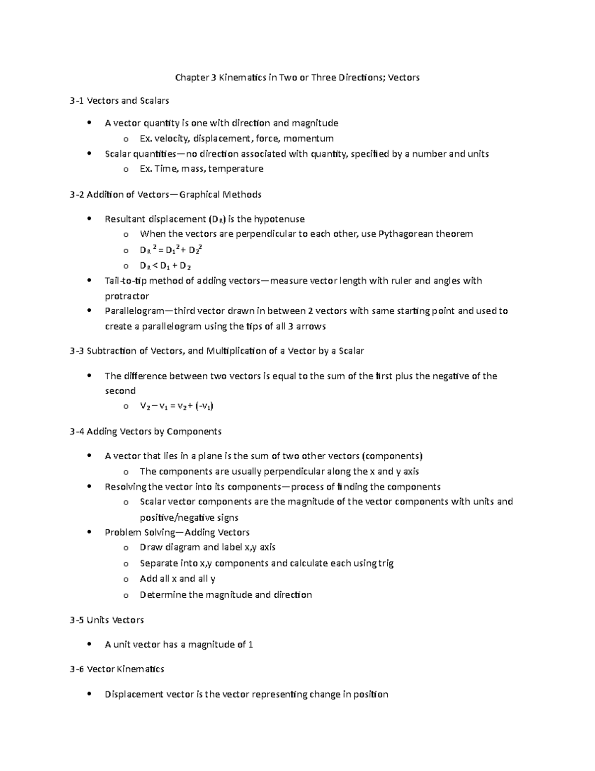 Physics ch 3 notes - Chapter 3 Kinematics in Two or Three Directions ...