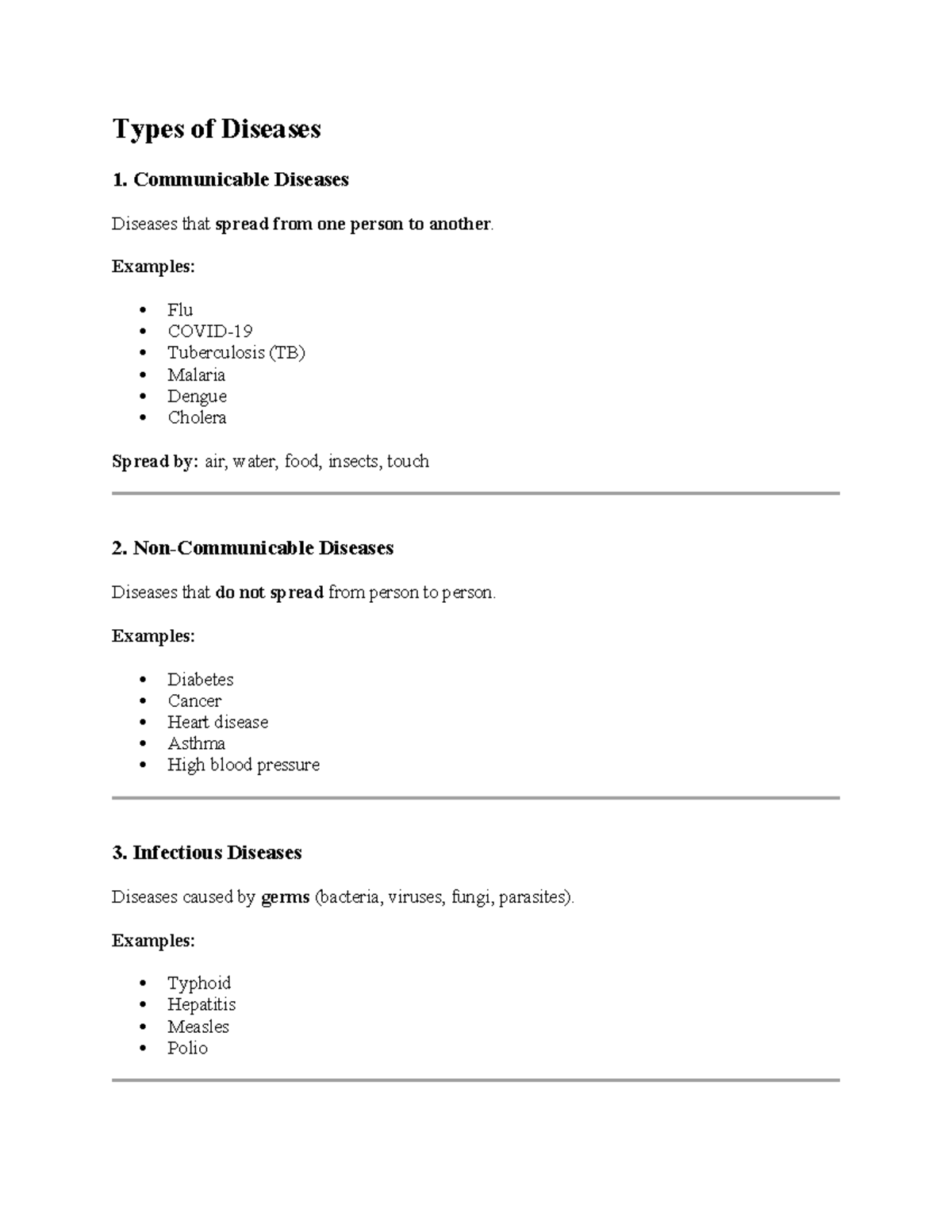 Types of Diseases: Overview and Examples - Studocu